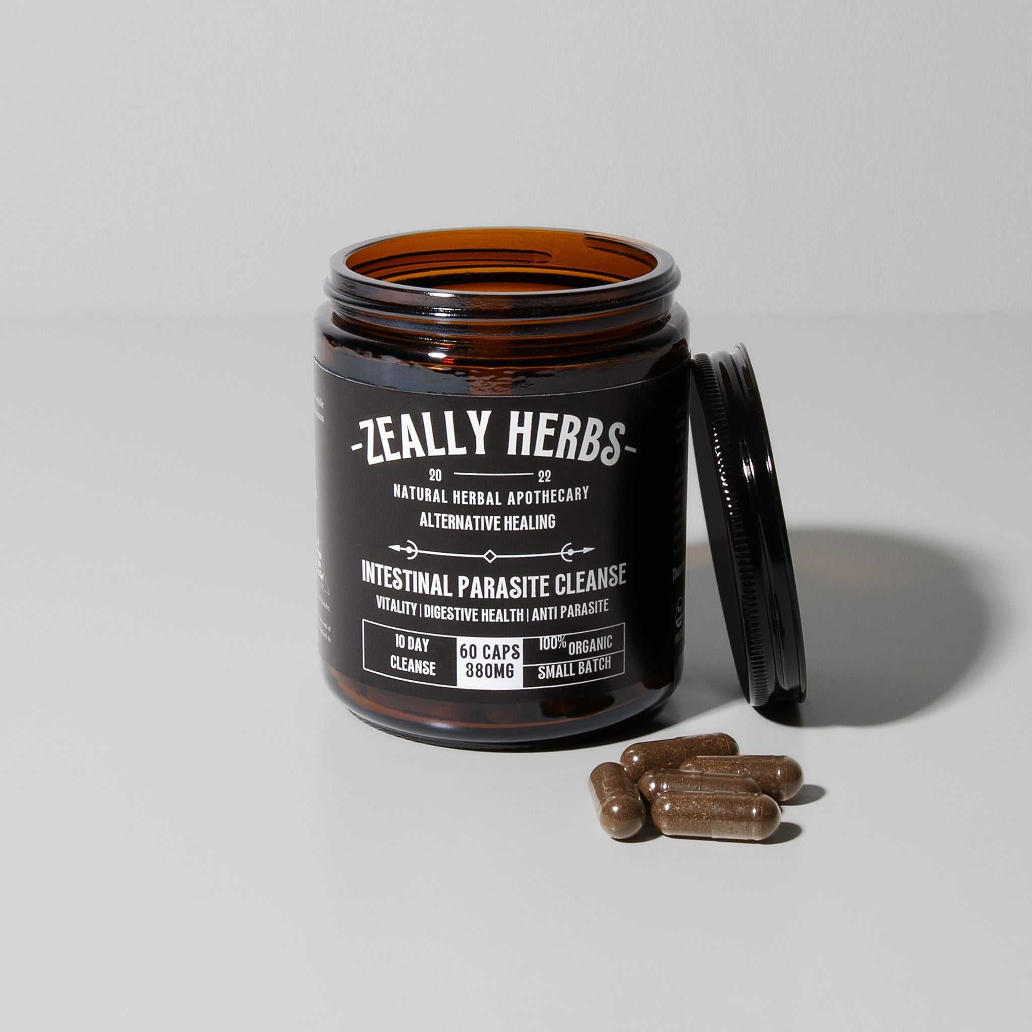Intestinal Parasite Cleanse Jar open with capsules